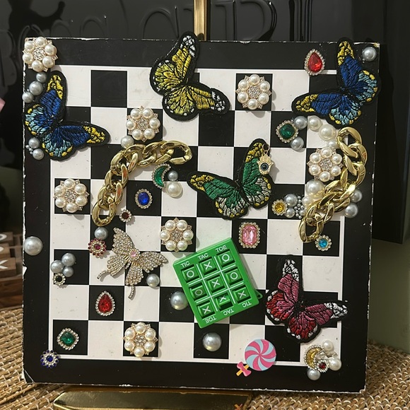 Accents | Handmade Distressed Graphic Checker Board | Poshmark